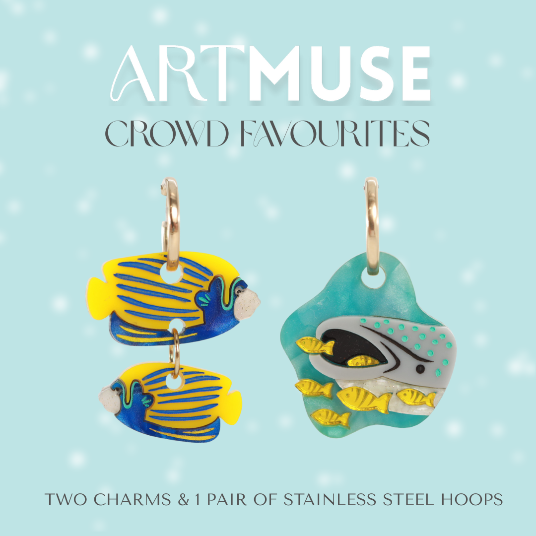 Emperor Angelfish x Whale Shark ARTMUSE Charm + Hoops – Wood With Words